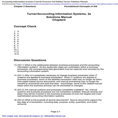 Accounting Information Systems Controls Processes 3rd Edition Turner Solutions Manual Pdf