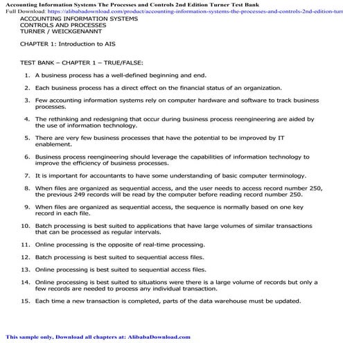 Accounting Information Systems The Processes and Controls 2nd Edition ...