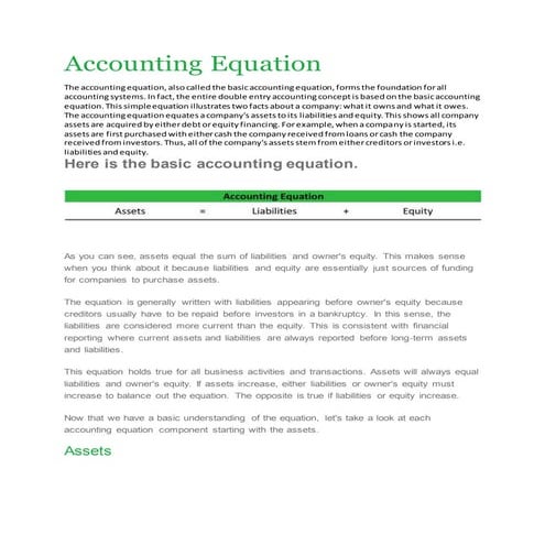 Accounting Equation Some Basic Accounting Equations For Businesses To
