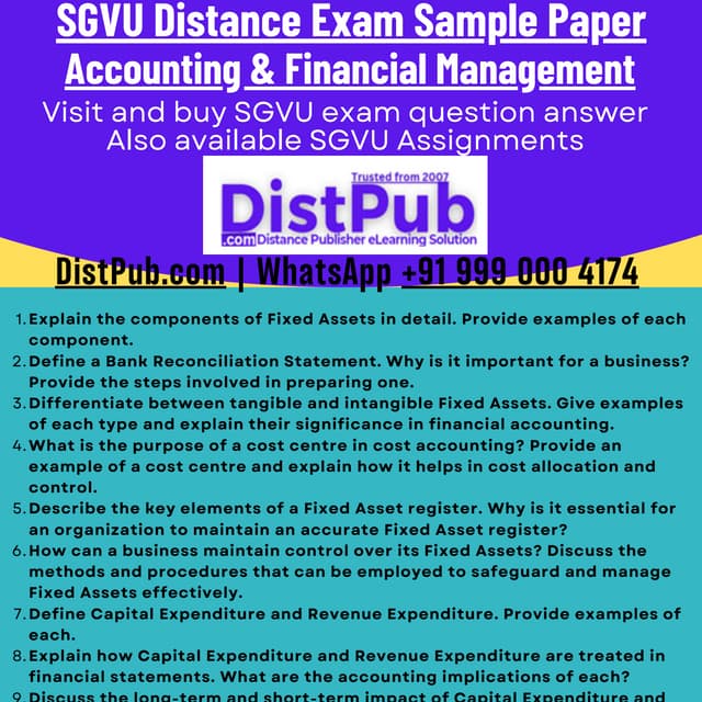 Accounting & Financial Management SGVU Exam Question Sampe Paper Infographics | PDF