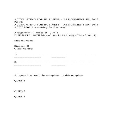 ACCOUNTING FOR BUSINESS – ASSIGNMENT SP1 2015PAGE ACCOUNTIN.docx ...