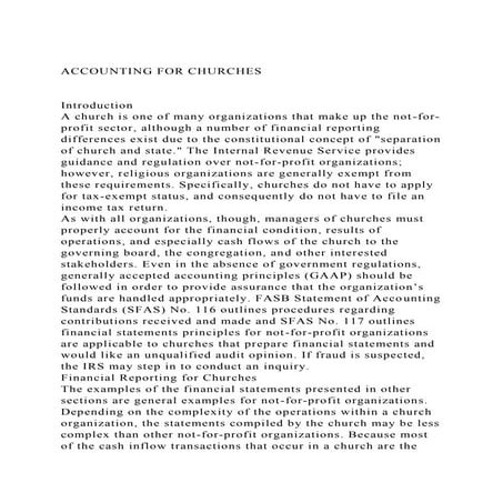 ACCOUNTING FOR CHURCHESIntroductionA church is one of many.docx