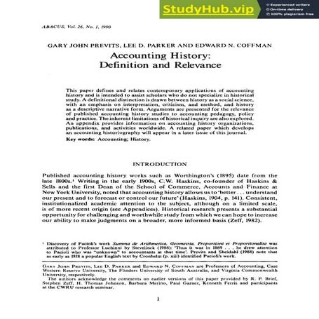 Accounting History Definition And Relevance | PDF
