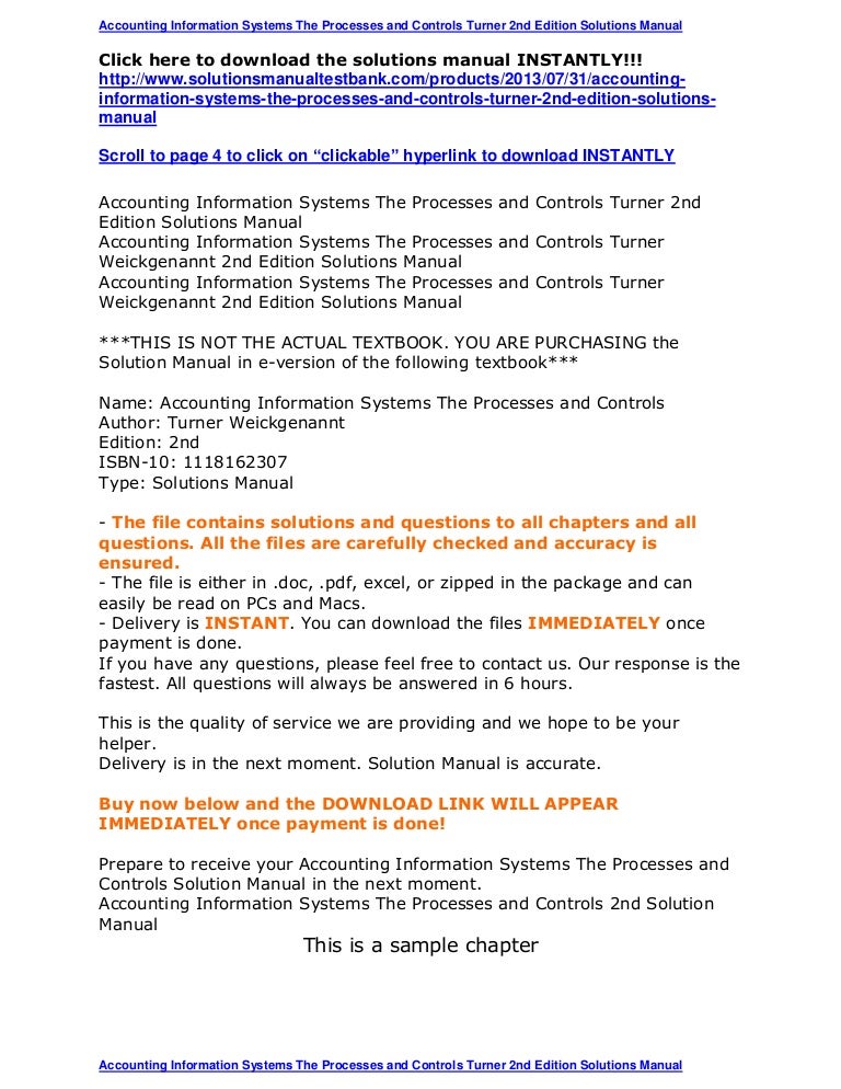 Accounting Information Systems The Processes And Controls Turner 2nd