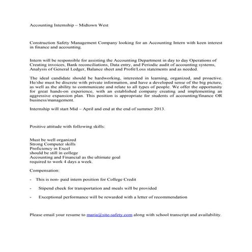 Accounting internship ad | PDF