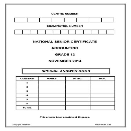 Accounting Grade 12 (past paper 2014) Answer book | PDF