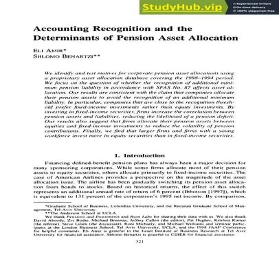 Accounting Recognition And The Determinants Of Pension Asset Allocation Pdf