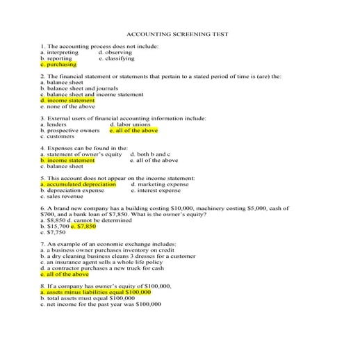 Accounting screening test | PDF