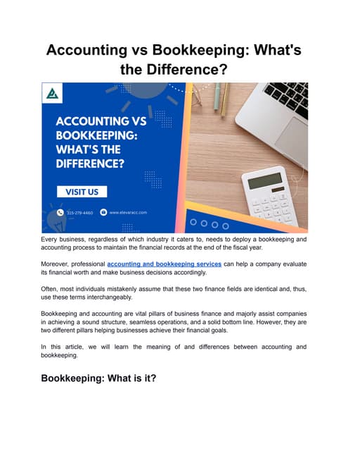 Accountant Vs Bookkeeper – Understanding the Difference | PDF