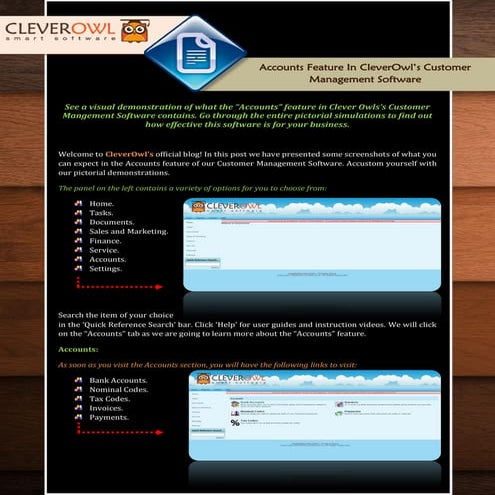Accounts Feature In CleverOwl’s Customer Management Software | PDF