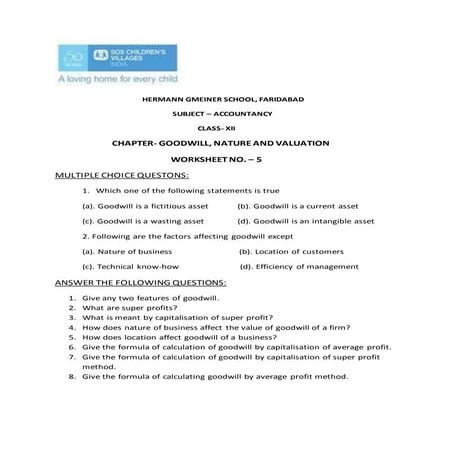 Accounts worksheet no. 5 | PDF