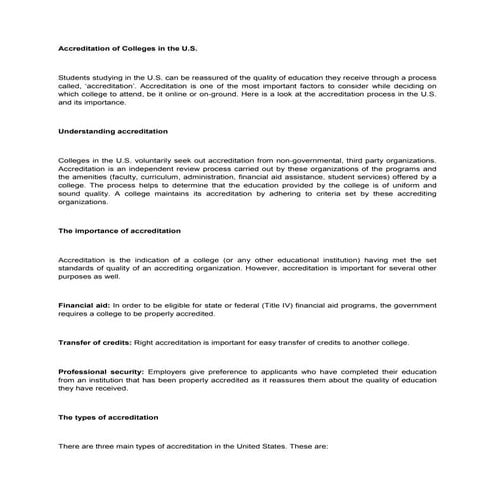 Accreditation of colleges in the u.s | PDF