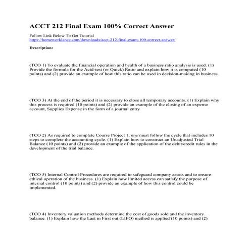 Acct 212 final exam 100% correct answer | PDF