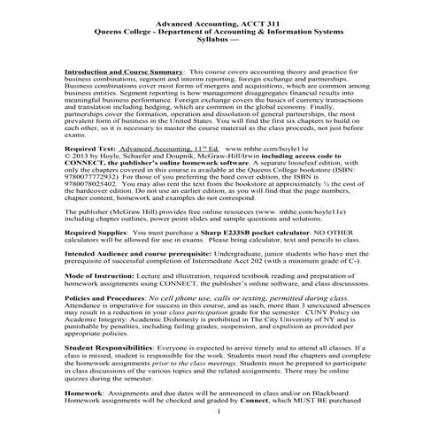 Acct 311 advanced accounting syllabus queens college | PDF