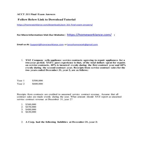 Acct 311 final exam answers | DOCX