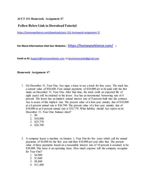 Acct 311 homework assignment #7 | PDF
