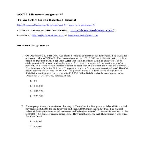 Acct 311 homework assignment #7 | PDF
