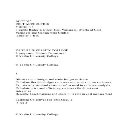 Acct 315cost Accountingmodule 3flexible Budgets Direct Co Docx