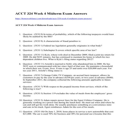 Acct 324 week 4 midterm exam answers | PDF