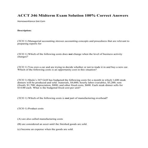 Acct 346 midterm exam solution 100% correct answers | DOCX