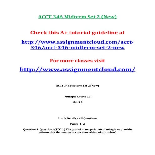 Acct 434 week 4 midterm exam(uophelp) | DOC