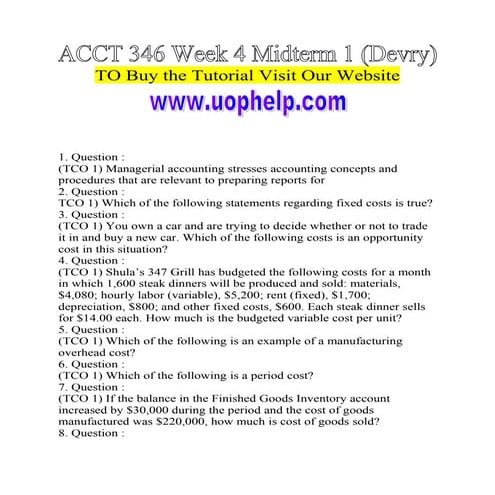 Acct 346 week 4 midterm 1(uophelp) | DOC | Business Accounting ...