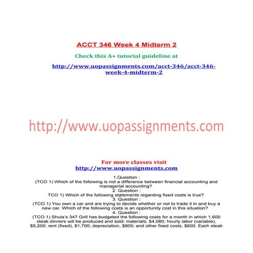 Acct 434 week 4 midterm exam(uophelp) | DOC
