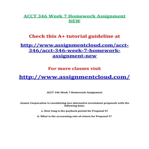 Acct 346 week 7 homework assignment new | DOCX