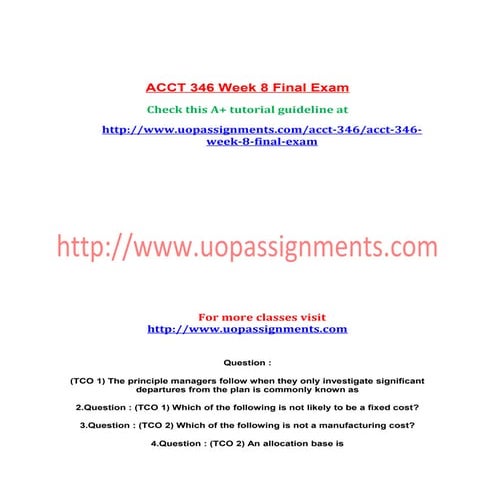 Acct 346 week 8 final exam | PDF
