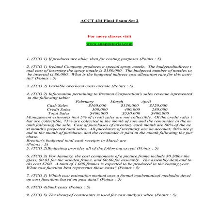 Acct 434 final exam set 2 | PDF