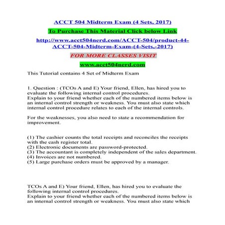 ACCT 504 Midterm Exam (4 Sets, 2017) | DOC
