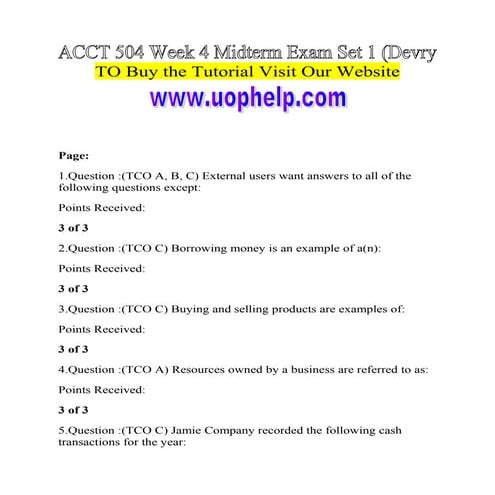 Acct 504 week 4 midterm set 3 (devry) | DOC