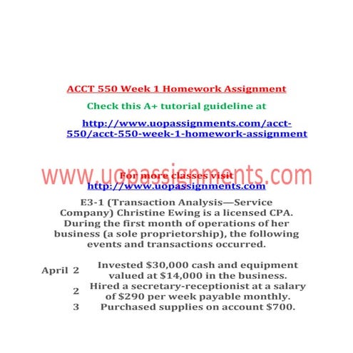 Acct 550 Week 1 Homework Assignment Doc Business Accounting