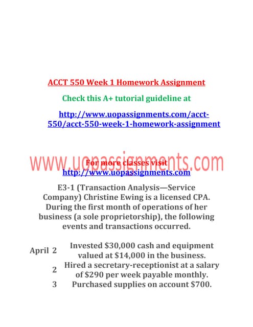 Acct 550 Week 1 Homework Assignment Doc Business Accounting