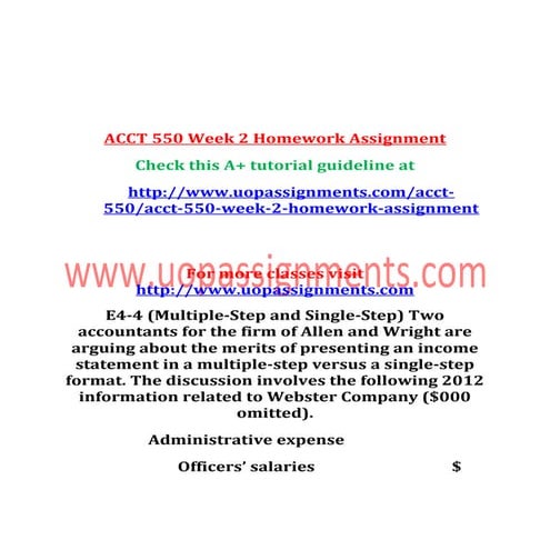 Devry acct 550 week 2 homework assignment | DOC