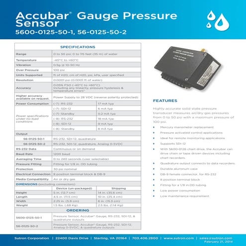 Accubar gauge pressure sensor 5600 0125-50-1 | PDF | Technology & Computing