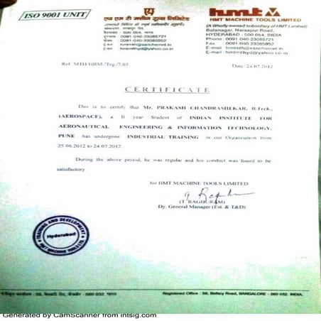 HMT certificate | PDF