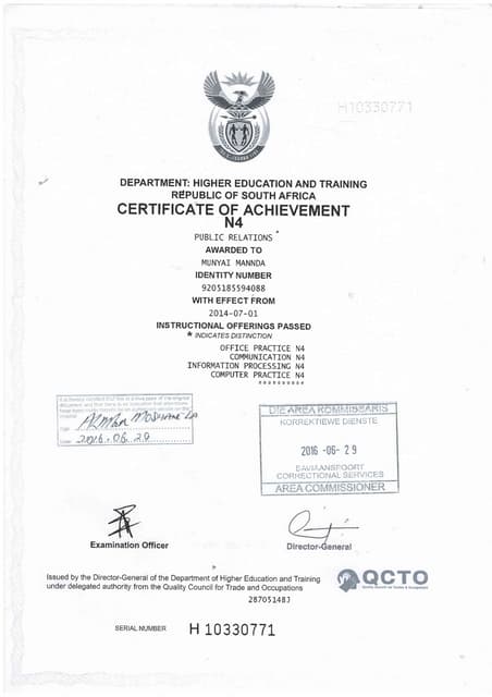 National N3 Certificate Commerce 1988