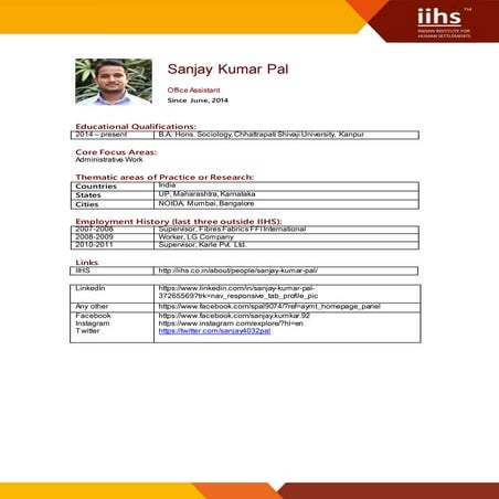 IIHS Profile - Sanjay | DOCX