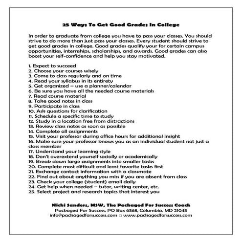 25 Ways To Get Good Grades In College | PDF