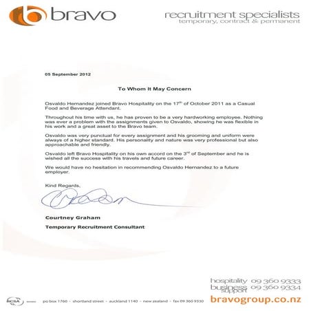 bravo recomendation letter | PDF