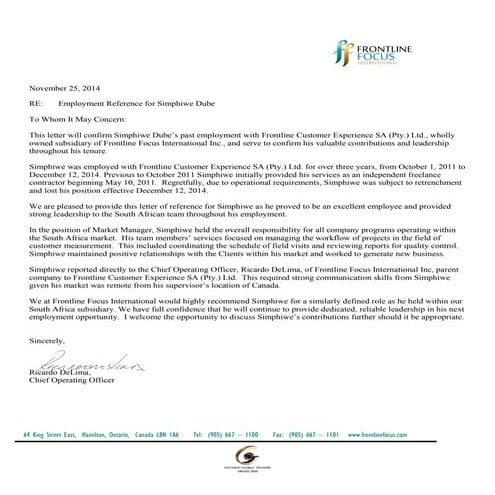 Reference Letter - Dube Simphiwe - Dec 2014-signed | PDF