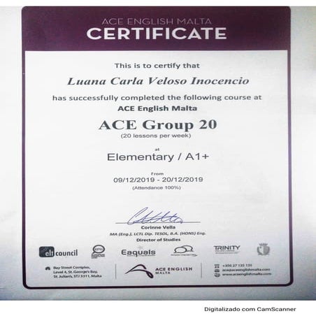 Ace english malta certificate | PDF