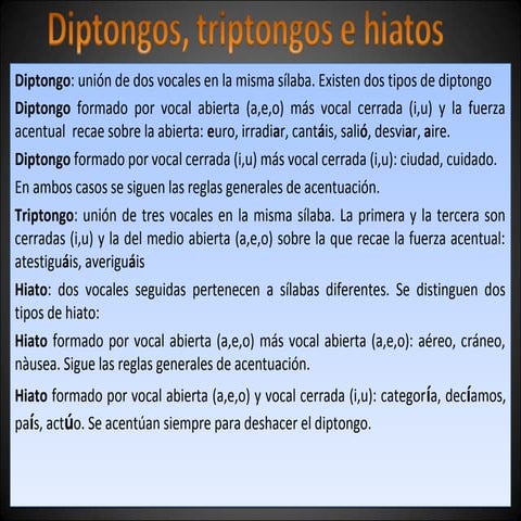 Acentuación de diptongos, triptongos e hiatos | PPT