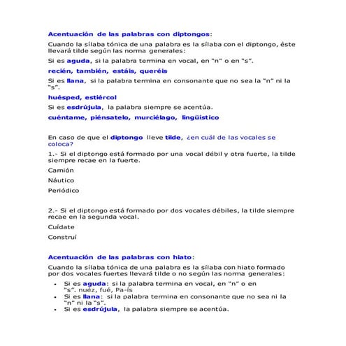 Acentuación de las palabras con diptongos | DOCX