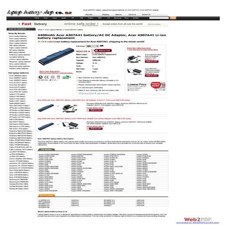 Acer as07 a41 battery | PDF