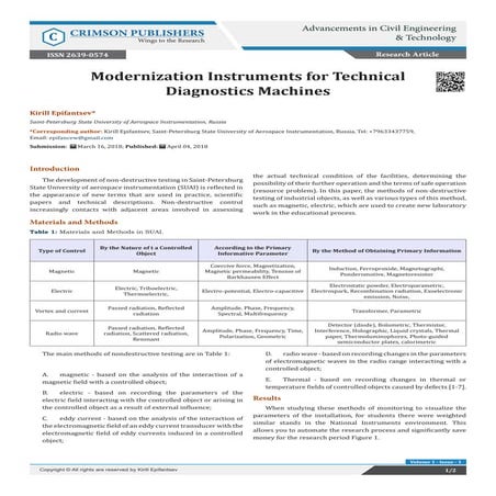 Crimson Publishers-Modernization Instruments for Technical Diagnostics ...