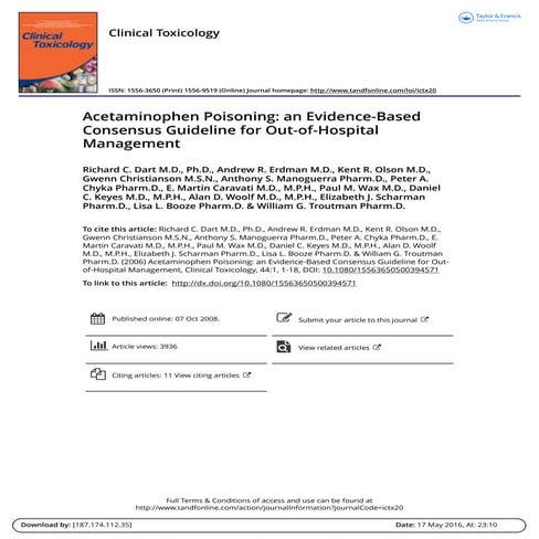 Acetaminophen poisoning an evidence based consensus guideline for out ...