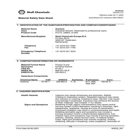 Acetone msds shell | PDF