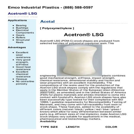 Acetron LSG- Acetal Sheet Wholesaler | PDF